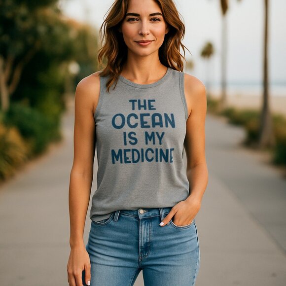 Life Is Good | Tops | Life Is Good Gray And Blue Tank Top Ocean Theme ...
